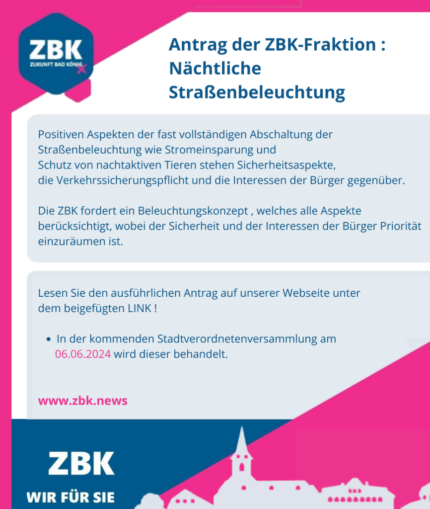 Antrag der ZBK-Fraktion : Nächtliche Straßenbeleuchtung – ZBK – Zukunft ...